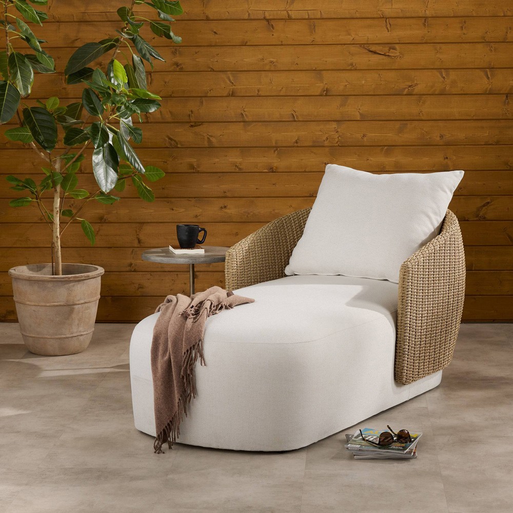 Madelyn Coastal Beach Cream Outdoor Chaise Lounge | Kathy Kuo Home