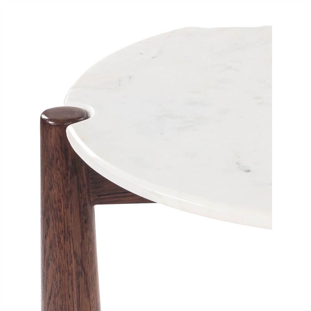 Odetta Modern Classic White Marble Brown Oak Round Side Table