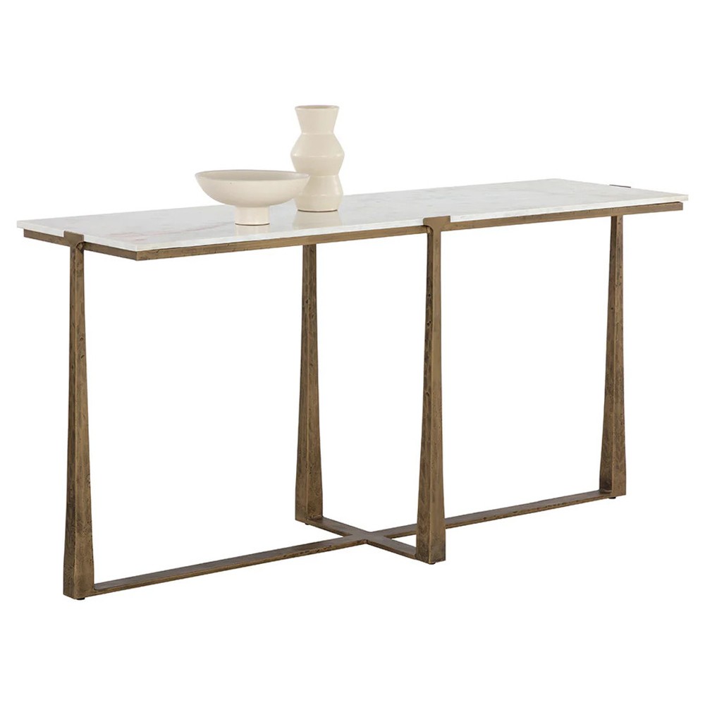 Mikayla Modern Classic White Marble Rectangular Console Table Long (53 ...