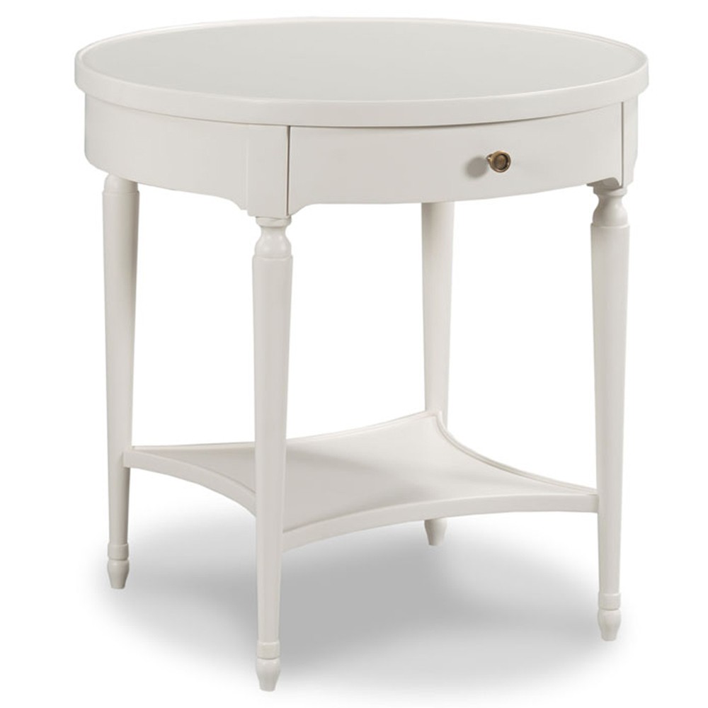 Savannah Updated Traditional White Wood Round Side Table Wide (over 24 ...