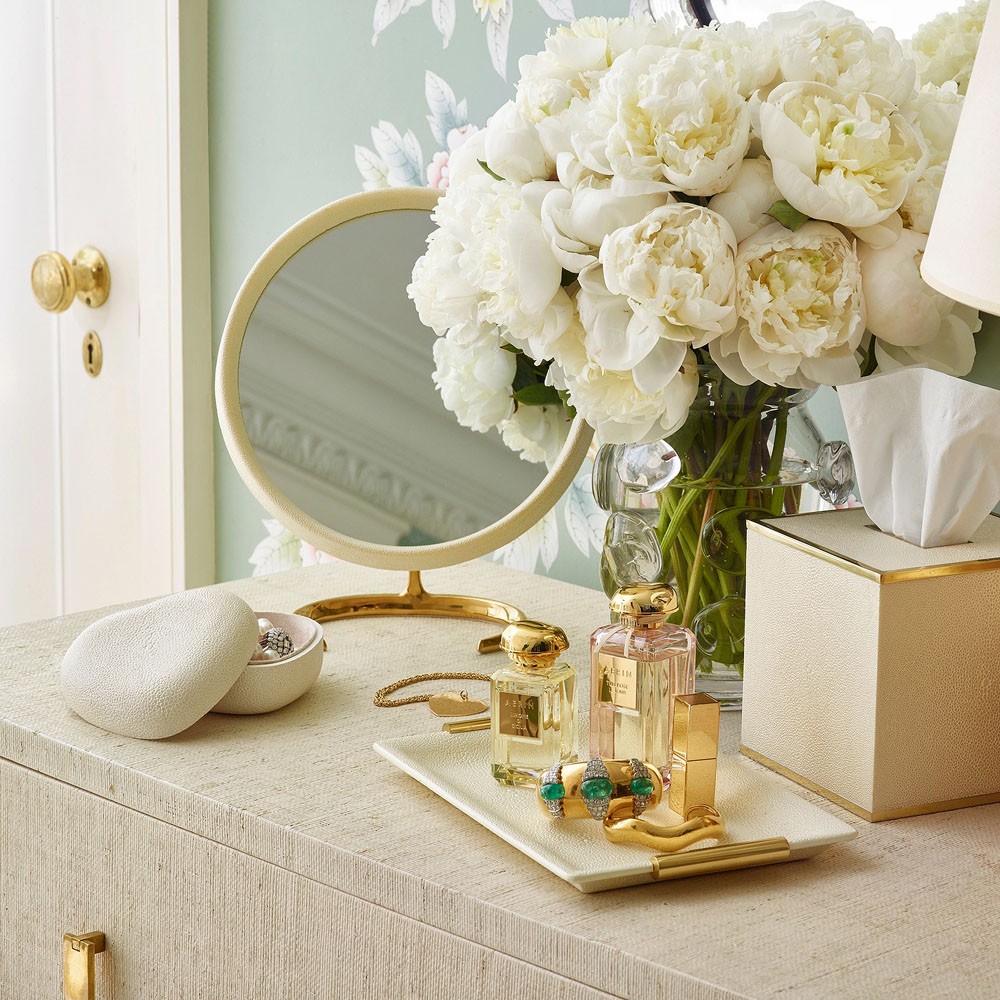 AERIN Updated Traditional Cream Embossed Shagreen Heart Decorative Box