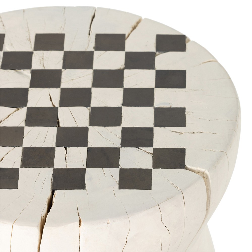 Chester Modern Classic Cream Reclaimed Wood Round Chess Game Table ...