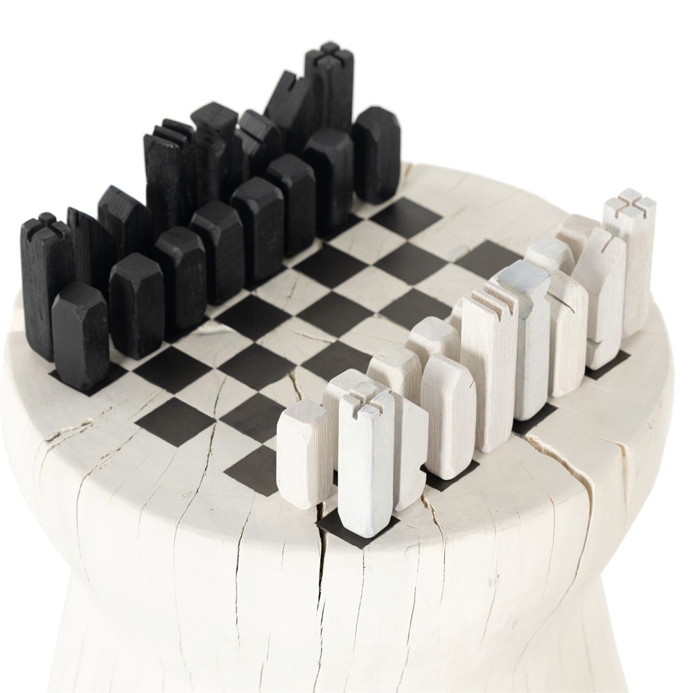 Chester Modern Classic Cream Reclaimed Wood Round Chess Game Table ...