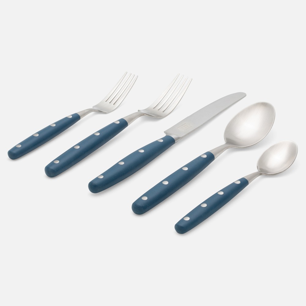 Jones Modern Classic Blue Resin Handle Stainless Steel 5 Piece Flatware ...