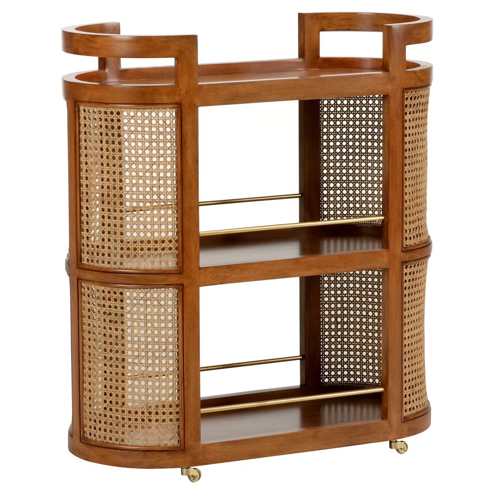 Elia Coastal Beach Natural Wood Cane Bar Cart | Kathy Kuo Home