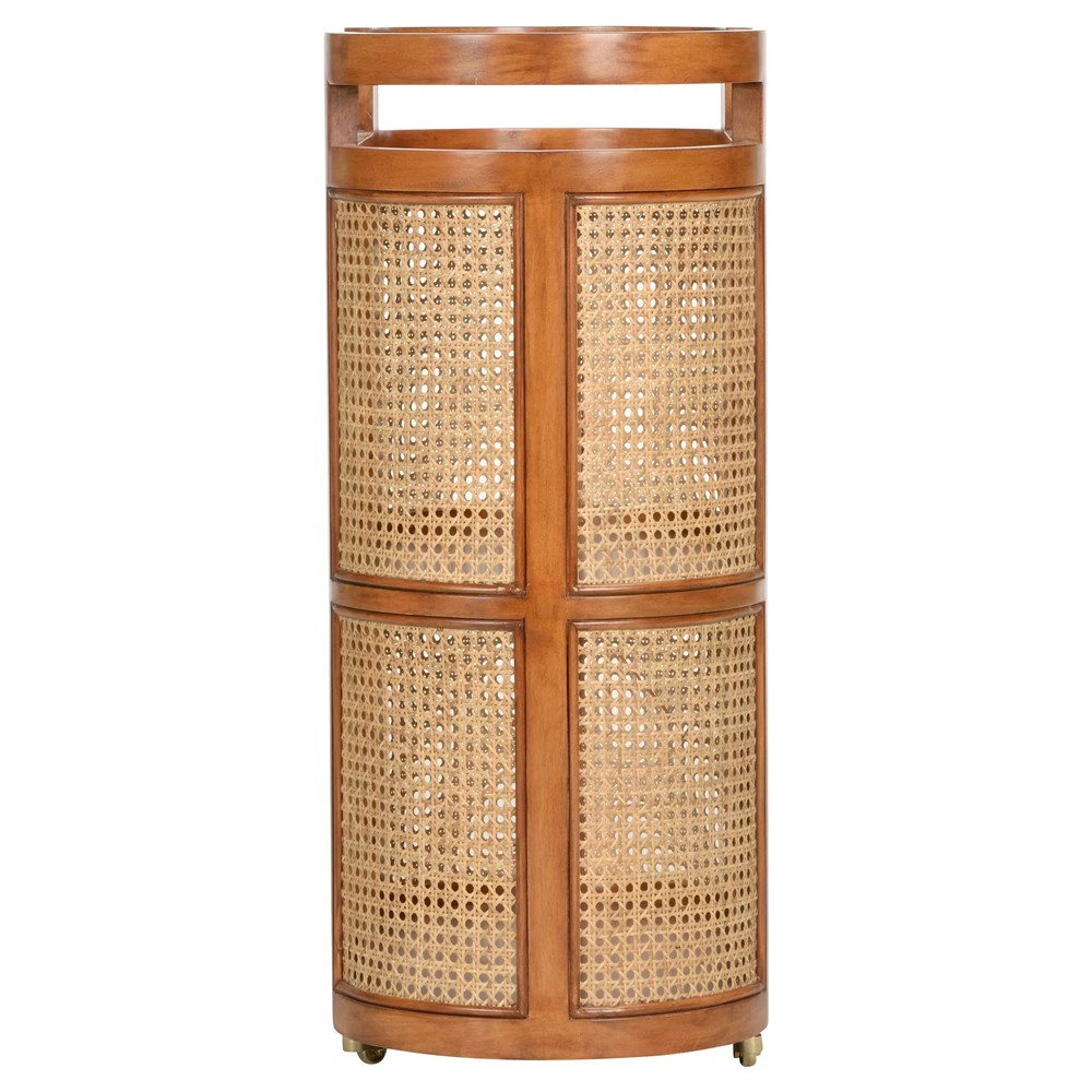 Elia Coastal Beach Natural Wood Cane Bar Cart | Kathy Kuo Home