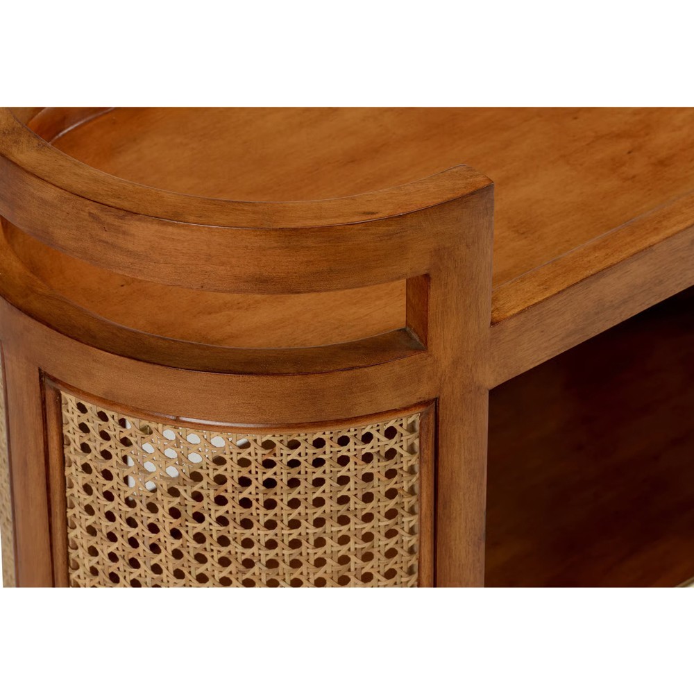 Elia Coastal Beach Natural Wood Cane Bar Cart | Kathy Kuo Home