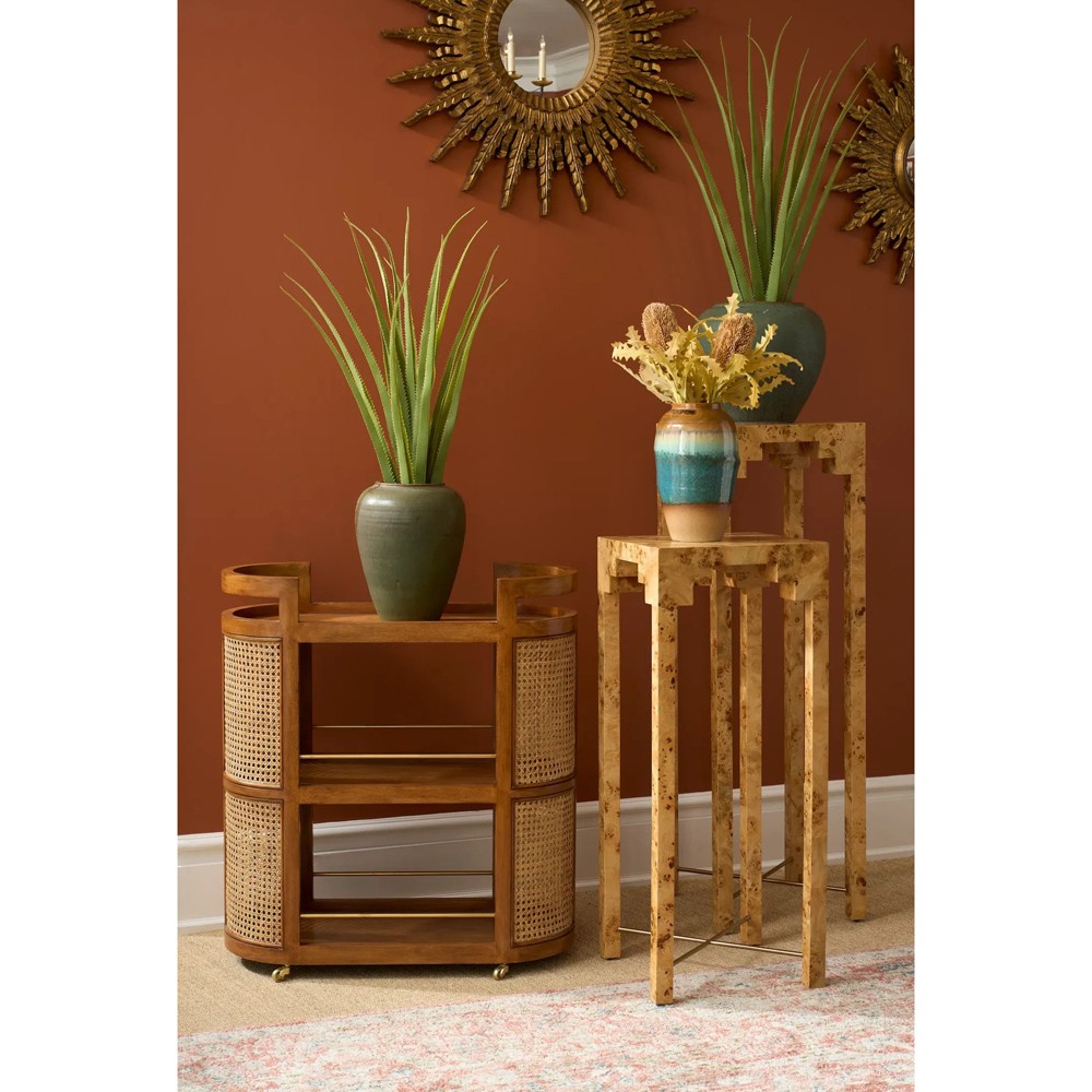 Elia Coastal Beach Natural Wood Cane Bar Cart | Kathy Kuo Home