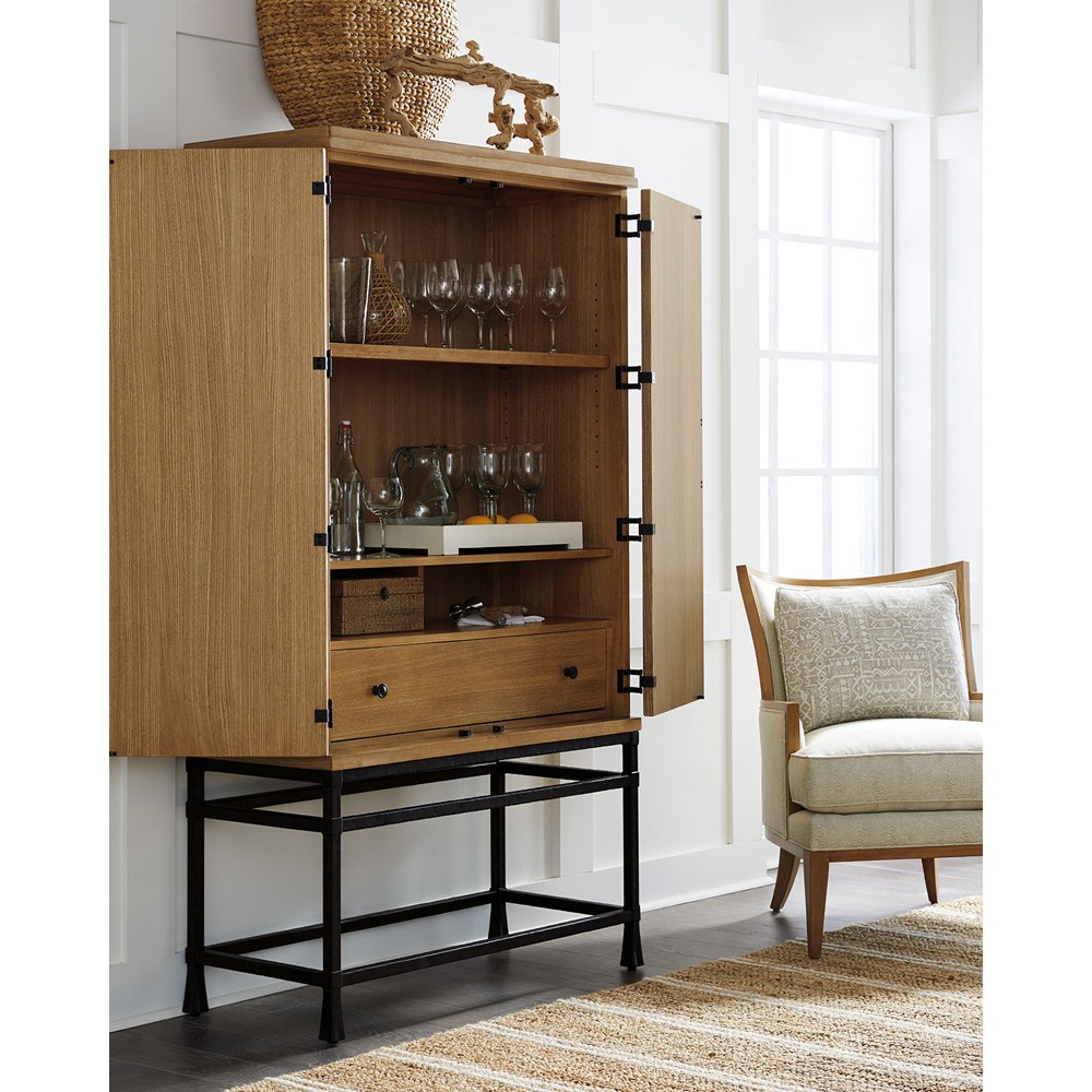 Jade Modern Classic Brown Wood Black Metal Bar Cabinet | Kathy Kuo Home