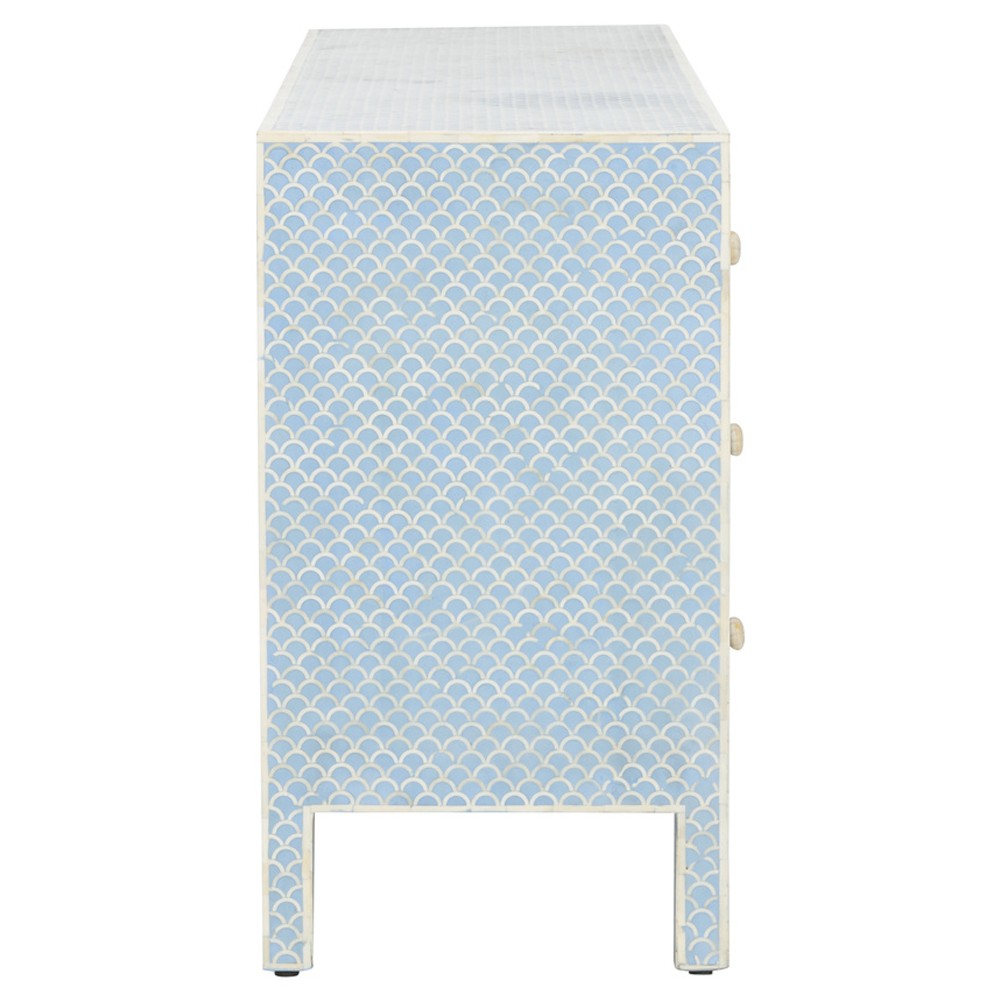 Vanya Coastal Beach Blue Fish Scale Bone Inlay Dresser | Kathy Kuo Home