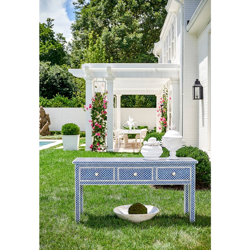 Elaine Coastal Beach Blue Fish Scale Bone Inlay Console Table Long (53 ...
