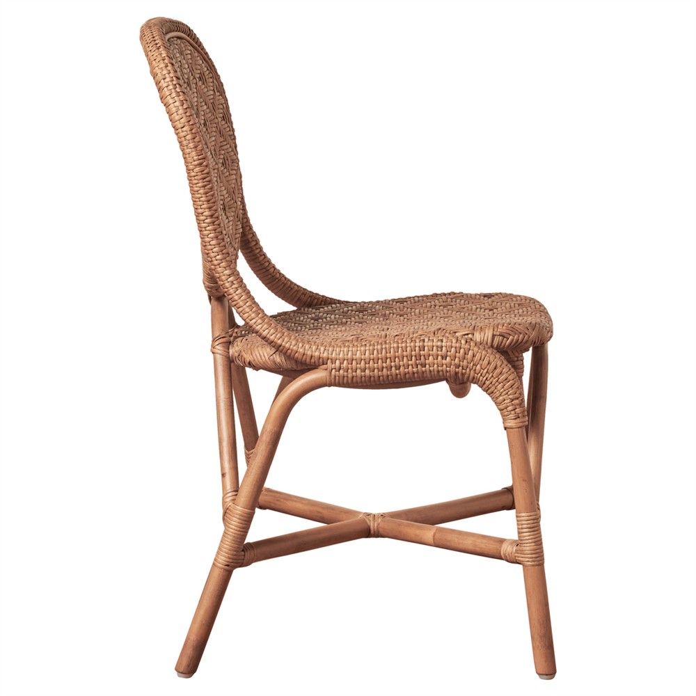 Portia Coastal Beach Brown Rattan Woven Dining Chair | Kathy Kuo Home