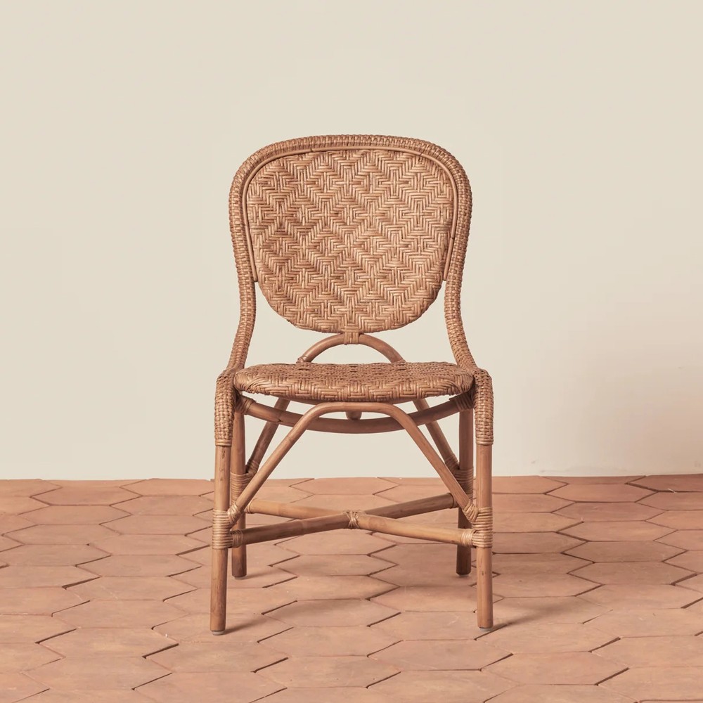 Portia Coastal Beach Brown Rattan Woven Dining Chair | Kathy Kuo Home