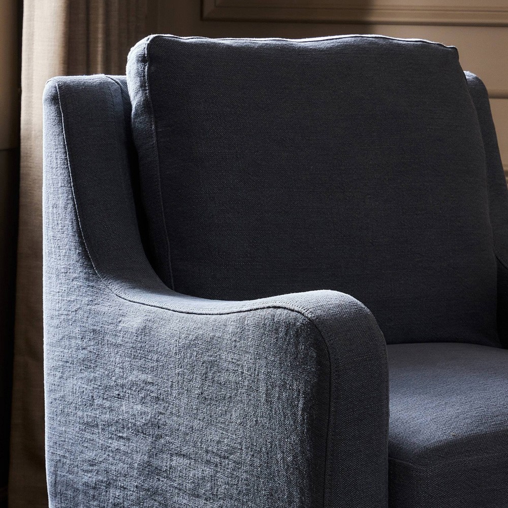 Aurelia Broadway Denim Linen Dining Chair | Kathy Kuo Home