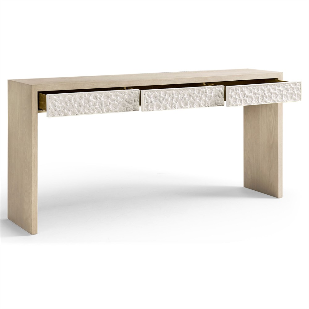 Maris Coastal Beach White Coral Patterned Oak Console Table Long (53 ...