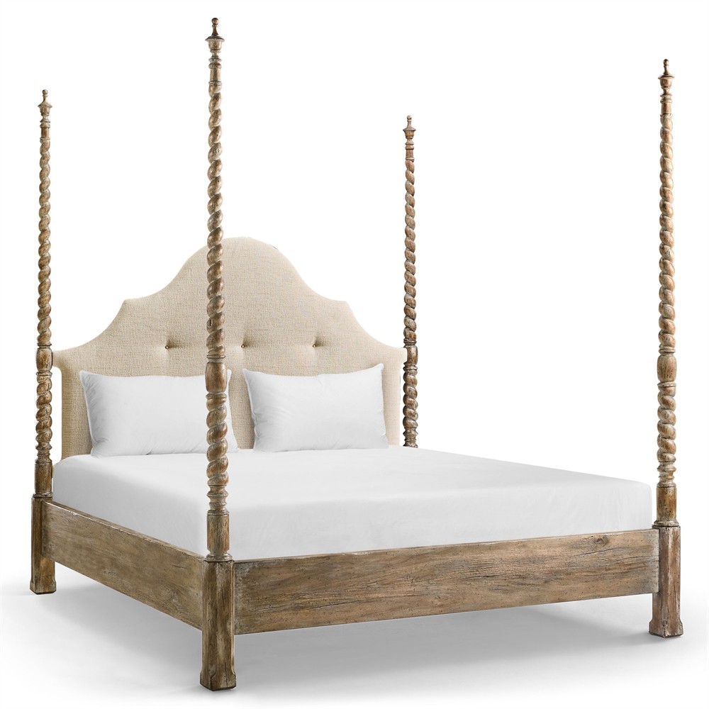 Lacey French Country Brown Acacia Four Poster Bed - King | Kathy Kuo Home
