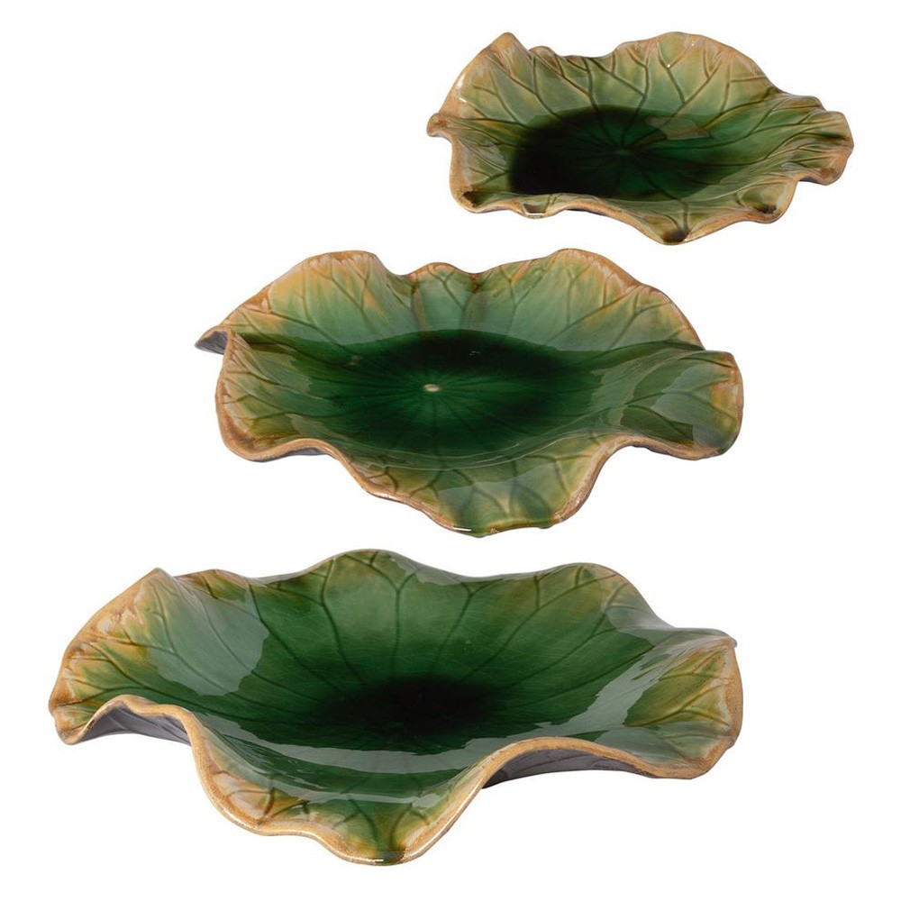 Calluna Coastal Green Glazed Ceramic Floral Wall Decor - Set of 3 Small ...