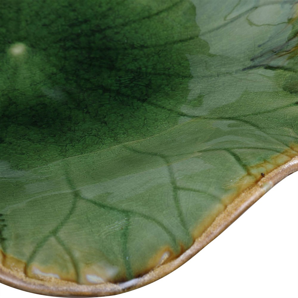 Calluna Coastal Green Glazed Ceramic Floral Wall Decor - Set of 3 Small ...