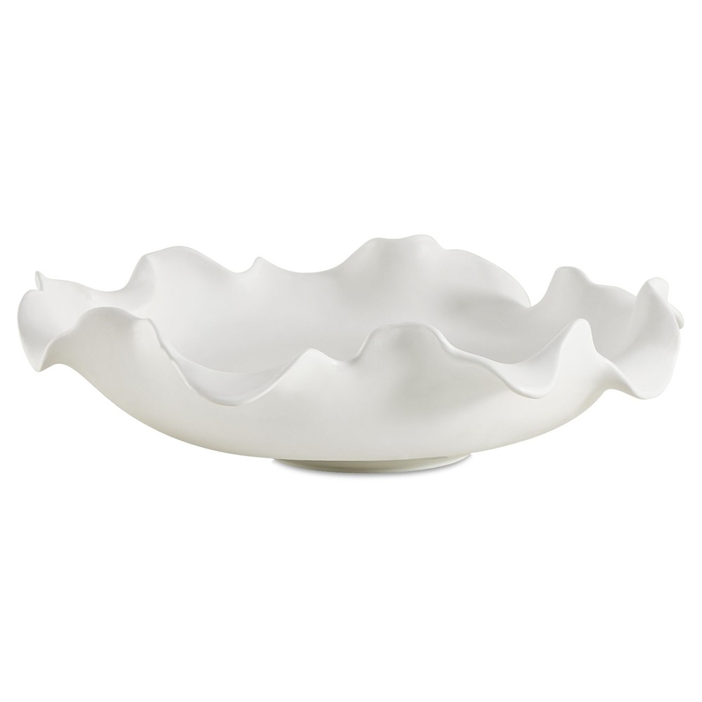 Della Coastal Beach White Earthenware Ruffled Decorative Bowl Large ...