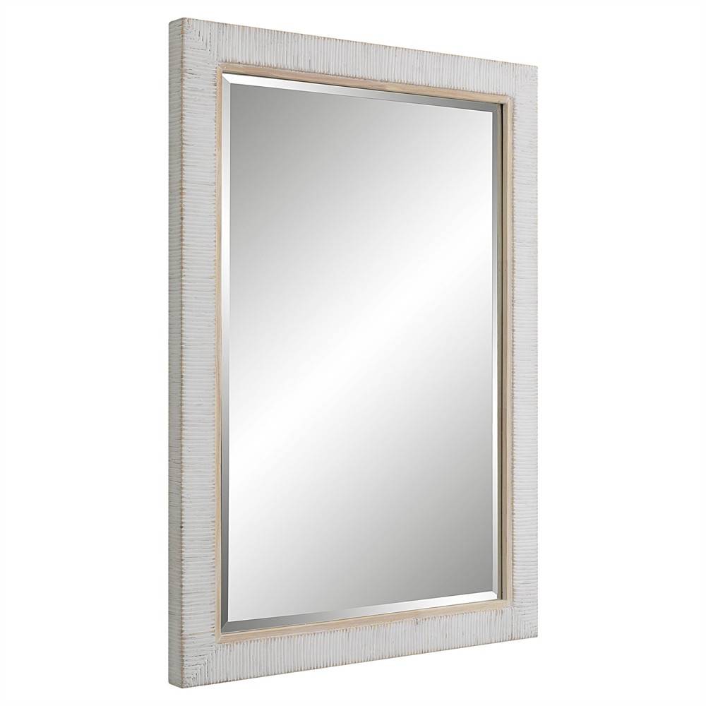 Vienne Coastal Whitewash Rattan Rectangular Wall Mirror Large (41" - 60 ...