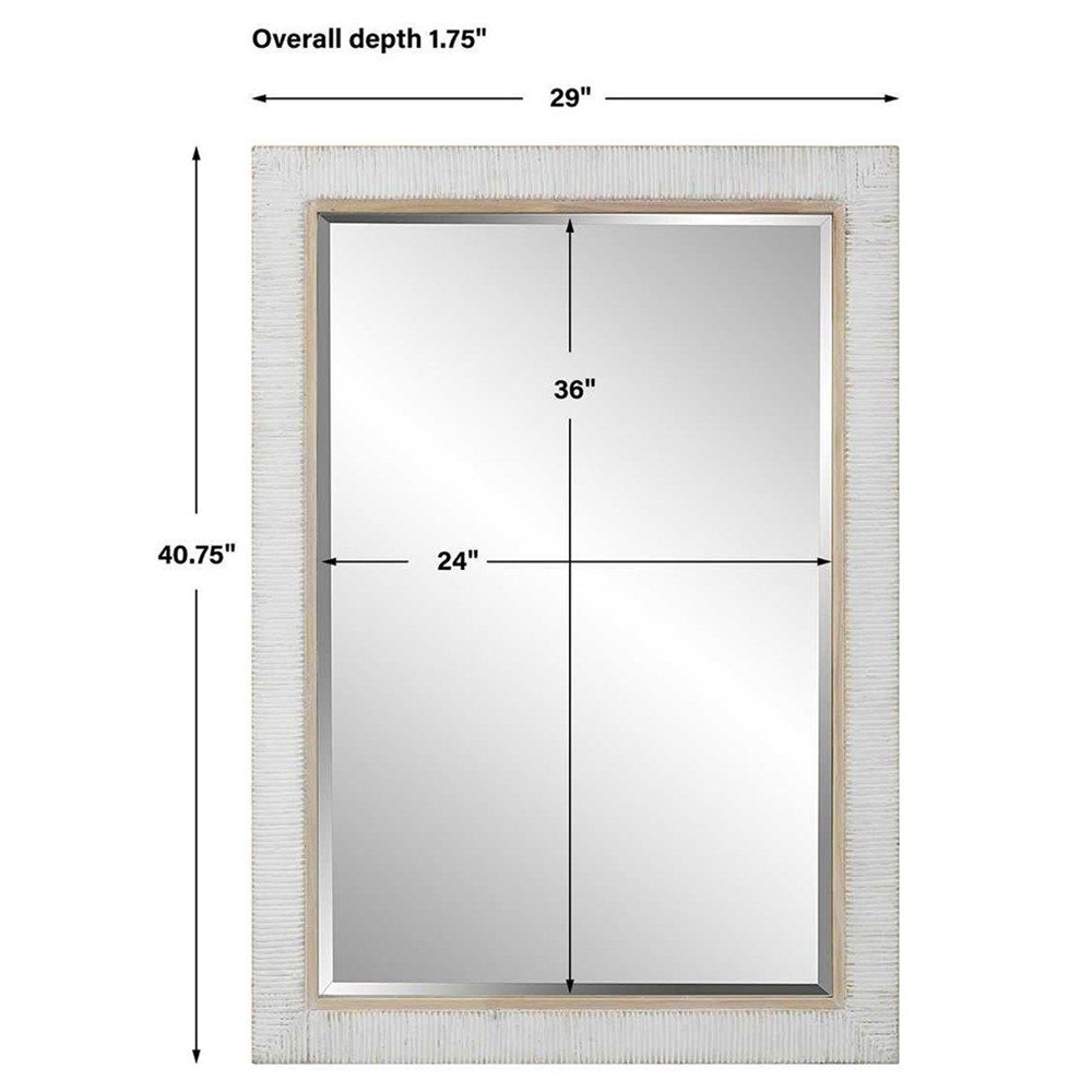 Vienne Coastal Whitewash Rattan Rectangular Wall Mirror Large (41" - 60 ...