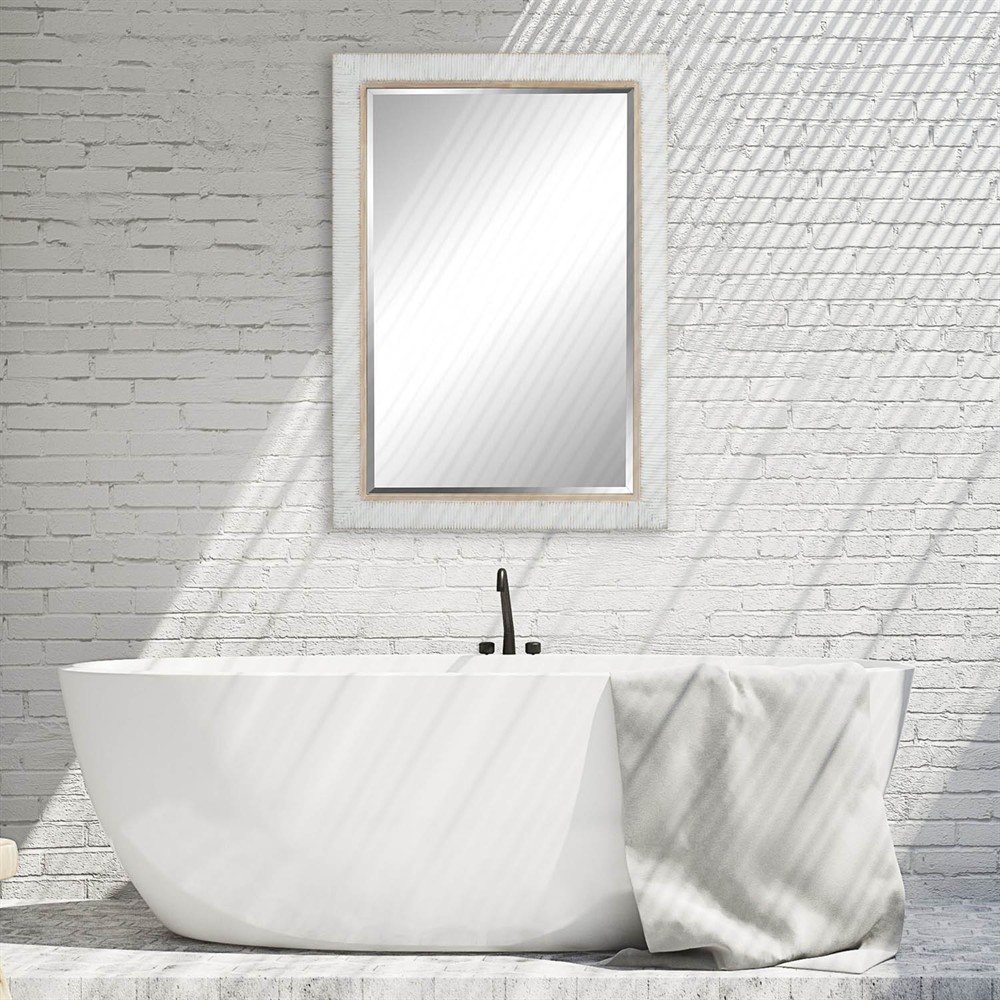 Vienne Coastal Whitewash Rattan Rectangular Wall Mirror Large (41" - 60 ...