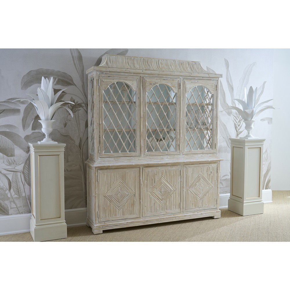 Riona Coastal Beach Whitewash Rattan Display Case Wide (over 50 W ...