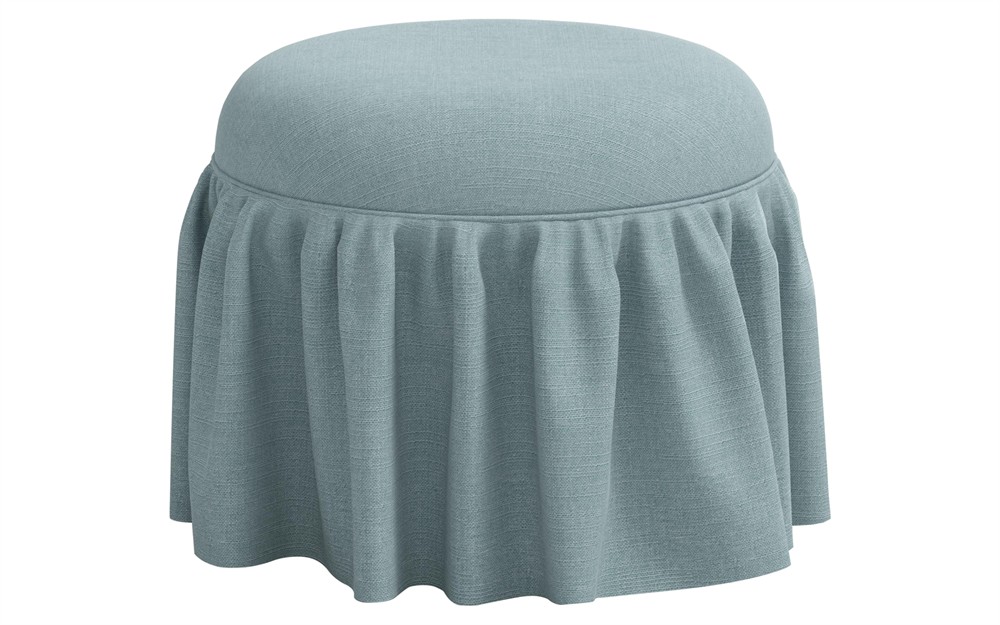 Rochelle Calm Sea Textured Skirted Ottoman | Kathy Kuo Home