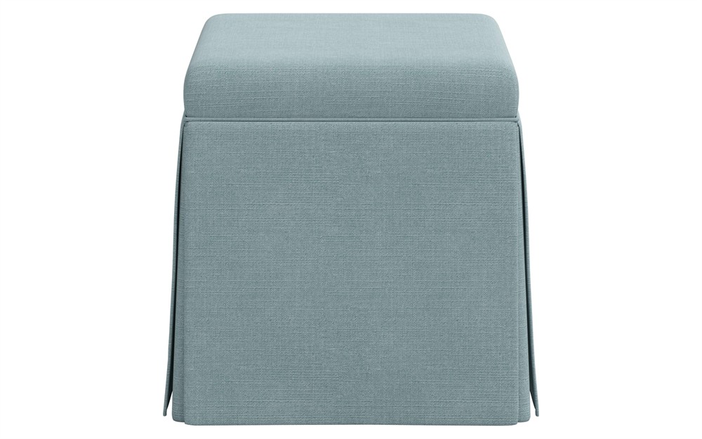Barret Calm Sea Textured Skirted Storage Ottoman | Kathy Kuo Home
