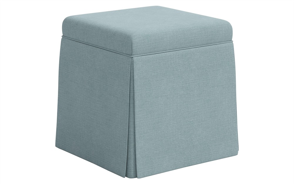 Barret Calm Sea Textured Skirted Storage Ottoman | Kathy Kuo Home