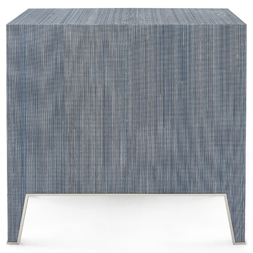 Madeline French Country Blue Shimmer Lacquered Silky Grasscloth Side ...