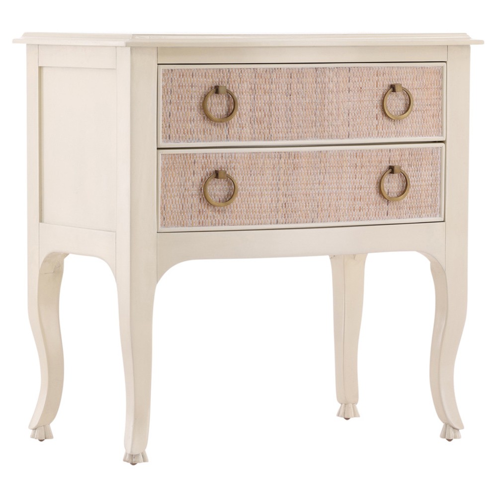 Jordyn Updated Traditional Woven Raffia Cream Mahogany Wood Nightstand ...