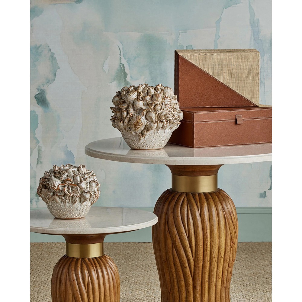 Quinvel Updated Traditional Marble Brown Wood Tassel Round Entry Table ...