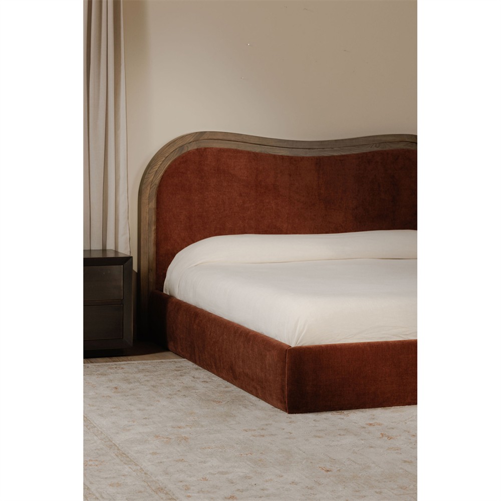 Tanya Modern Classic Chestnut Wavy Bed - Queen | Kathy Kuo Home