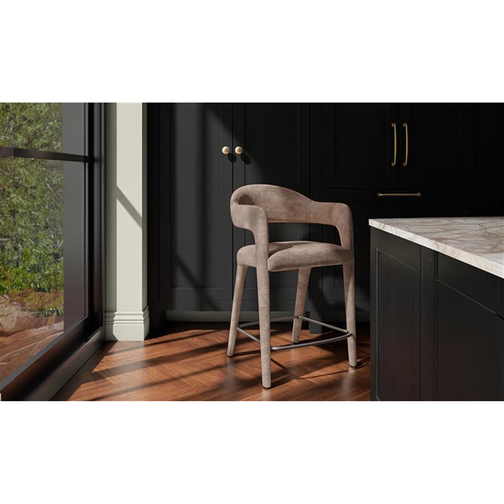 Camille Modern Classic Brown Velvet Counter Stool | Kathy Kuo Home