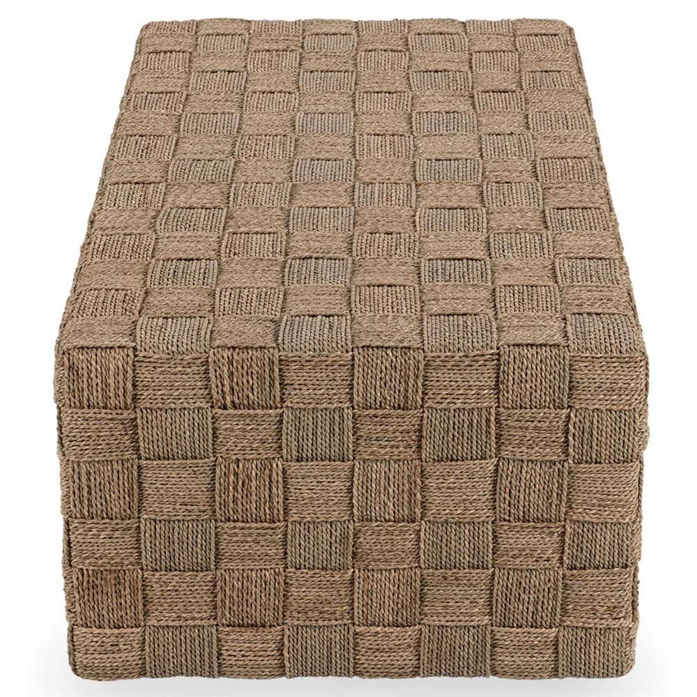 Riona Coastal Beach Natural Woven Seagrass Rectangular 2 Tier Coffee ...