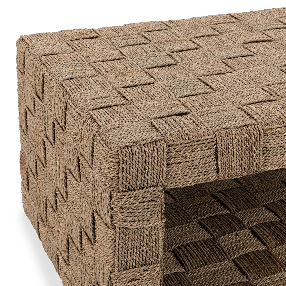 Riona Coastal Beach Natural Woven Seagrass Rectangular 2 Tier Coffee ...