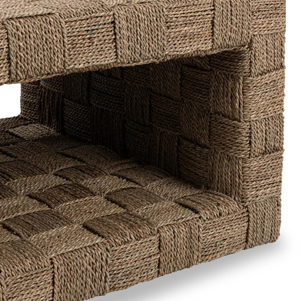 Riona Coastal Beach Natural Woven Seagrass Rectangular 2 Tier Coffee ...
