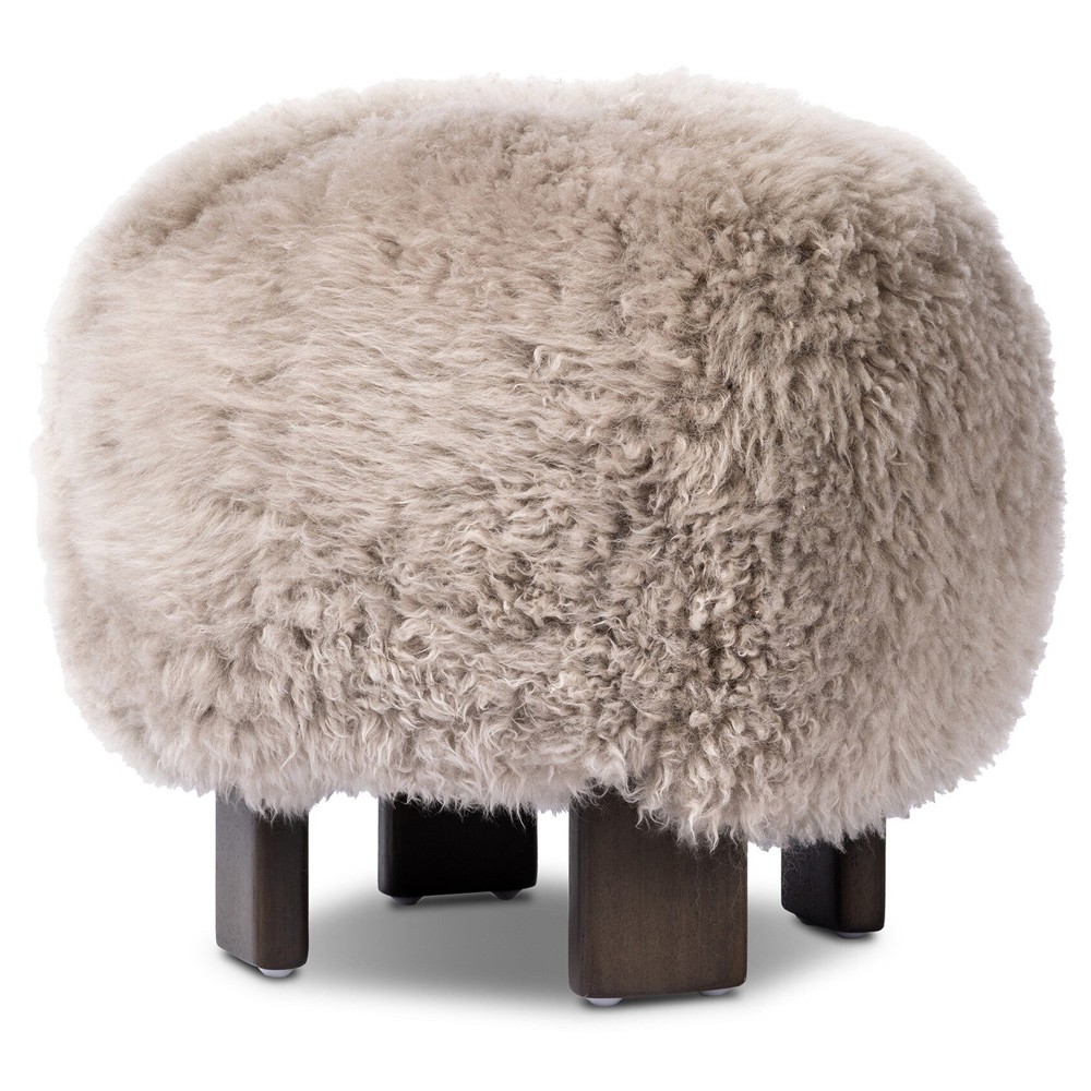 Alma Modern Classic Taupe Fur Round Ottoman | Kathy Kuo Home