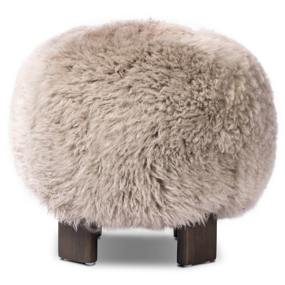 Alma Modern Classic Taupe Fur Round Ottoman | Kathy Kuo Home