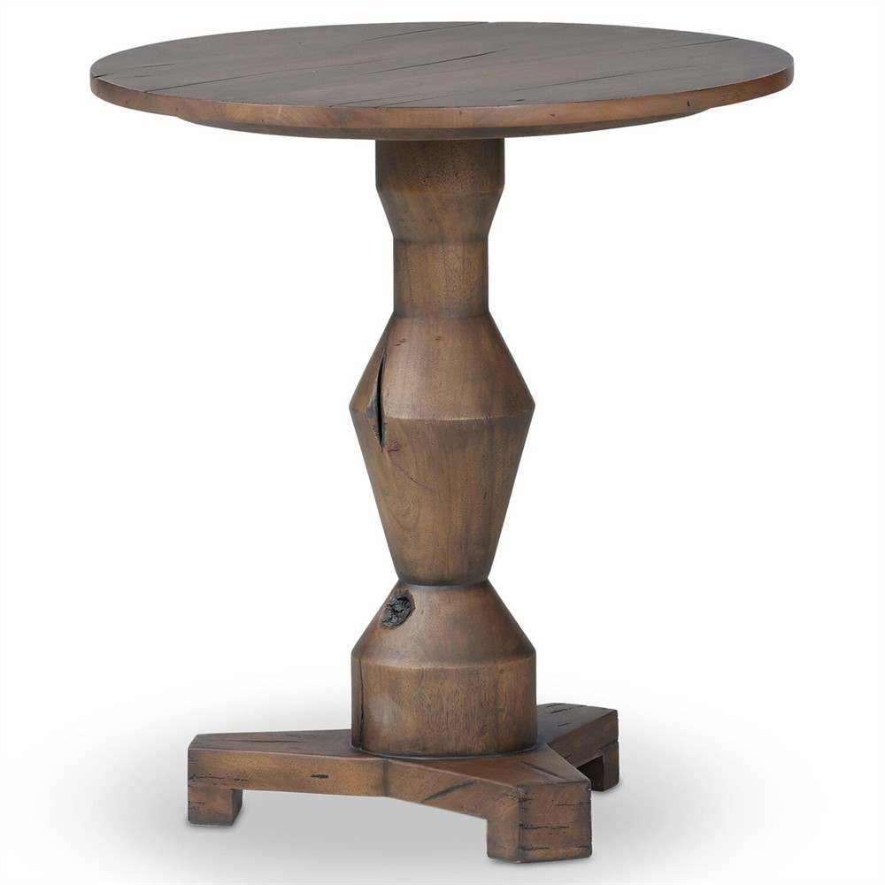 Rivi Rustic Lodge Brown Reclaimed Wood Round Pedestal End Table - Small ...