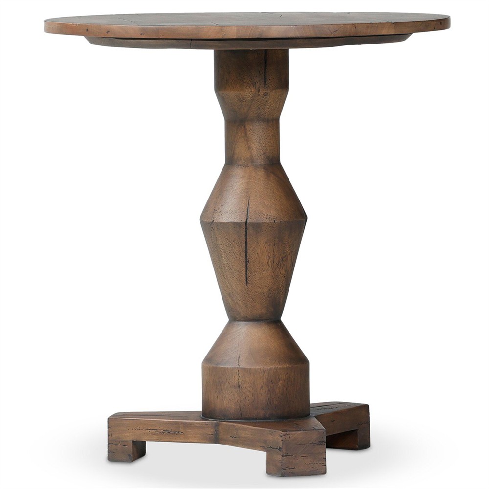 Rivi Rustic Lodge Brown Reclaimed Wood Round Pedestal End Table - Small ...