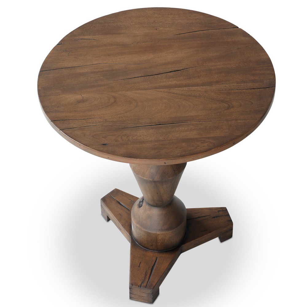 Rivi Rustic Lodge Brown Reclaimed Wood Round Pedestal End Table - Small ...