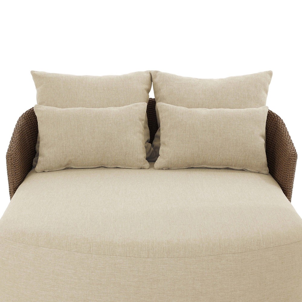 Madelyn Coastal Beach Beige Outdoor Double Chaise | Kathy Kuo Home