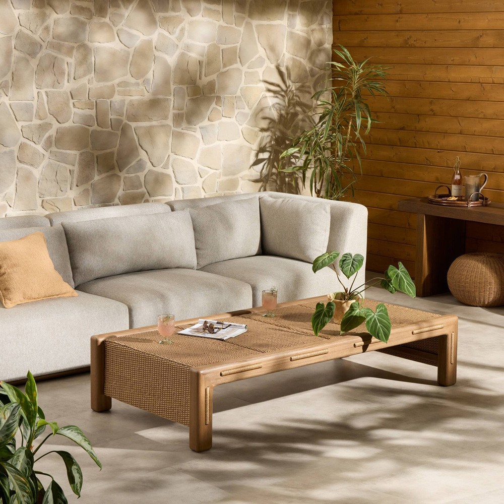 Herrick Coastal Beach Brown Teak Rectangular Outdoor Coffee Table 61" W ...