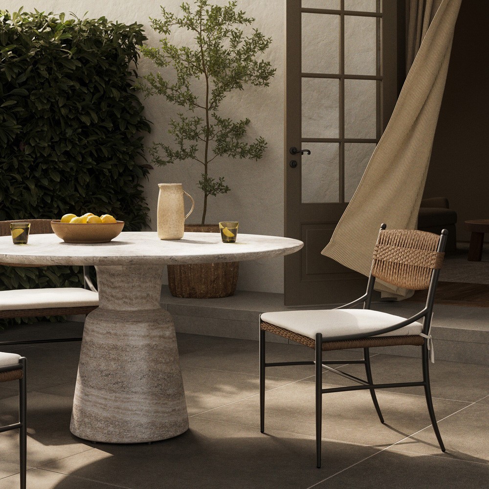 Mae Liler Flax Outdoor Dining Chair | Kathy Kuo Home
