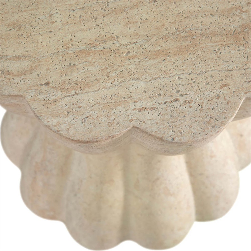 Delphi Modern Classic Beige Stone Round Outdoor End Table | Kathy Kuo Home