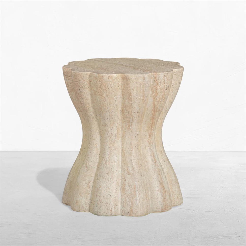 Delphi Modern Classic Beige Stone Round Outdoor End Table | Kathy Kuo Home
