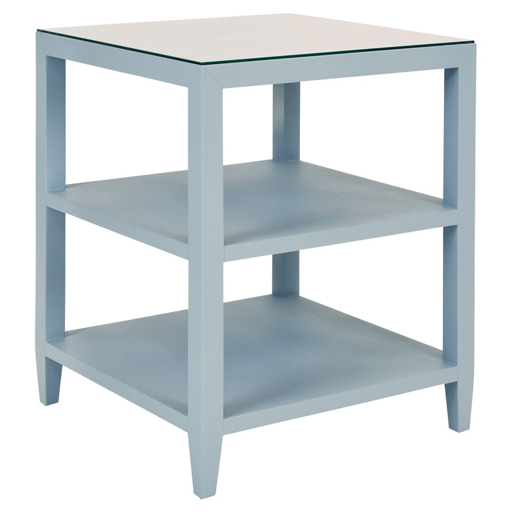 Worlds Away Amie Modern Classic Light Blue Linen Wood Square Side Table ...