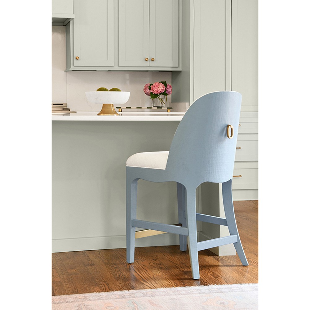 Worlds Away Sadie White Performance Light Blue Textured Linen Counter ...